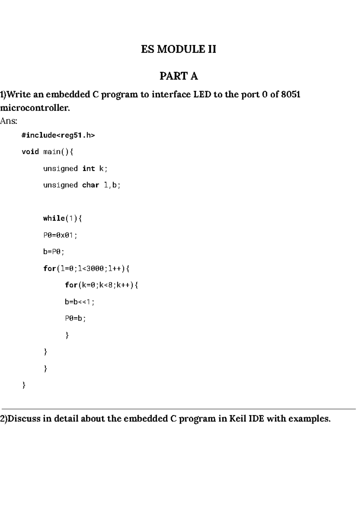 ES MODULE II PART A: Embedded C Programming for 8051 Microcontroller - Studocu