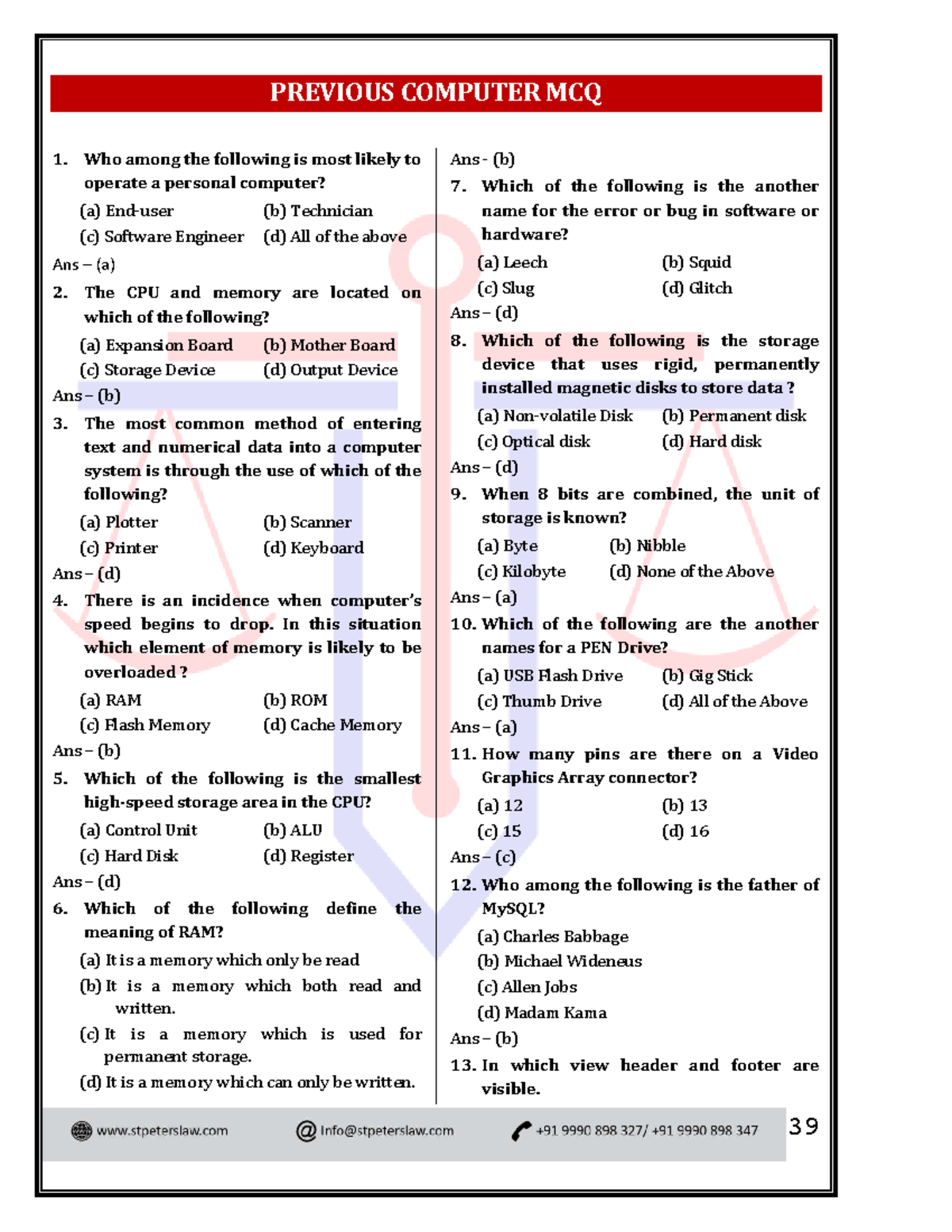 CUET PG Computer Previous Year Questions (PYQ) - Studocu