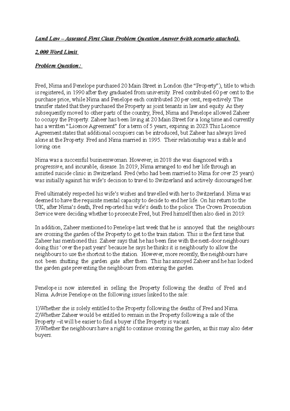 Land Law (72:100) - First Class Problem Question Answer 2020 - Studocu