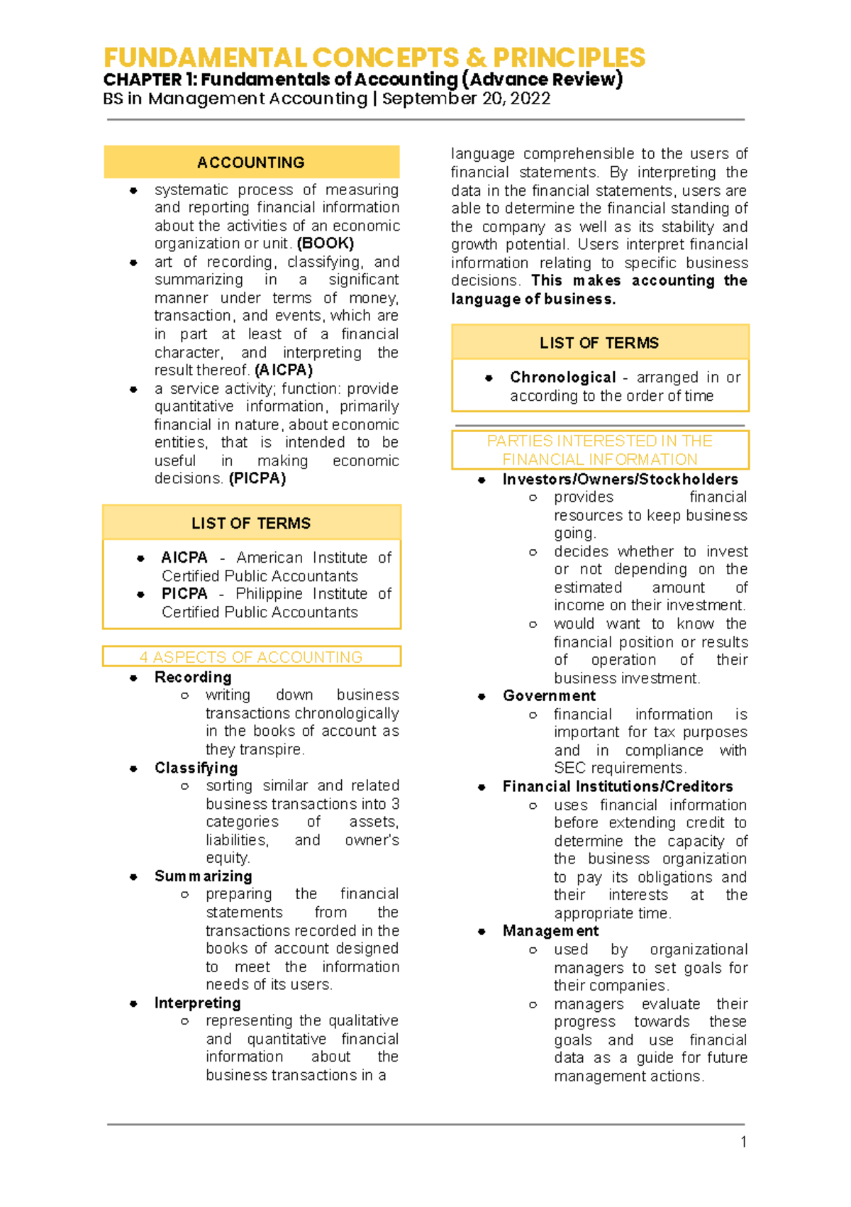 Chapter 1: Fundamentals of Accounting - BSMA Notes Review - Studocu