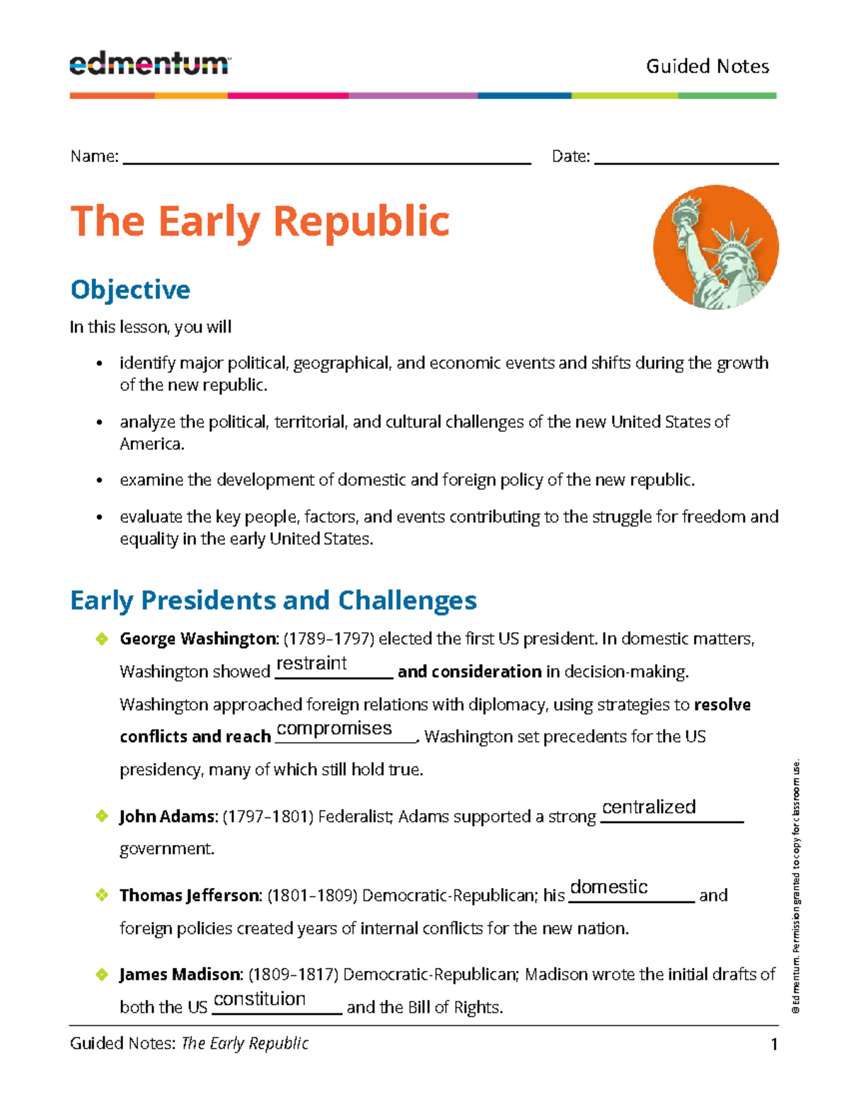 Guided Notes: The Early Republic (HIST 101) - Studocu