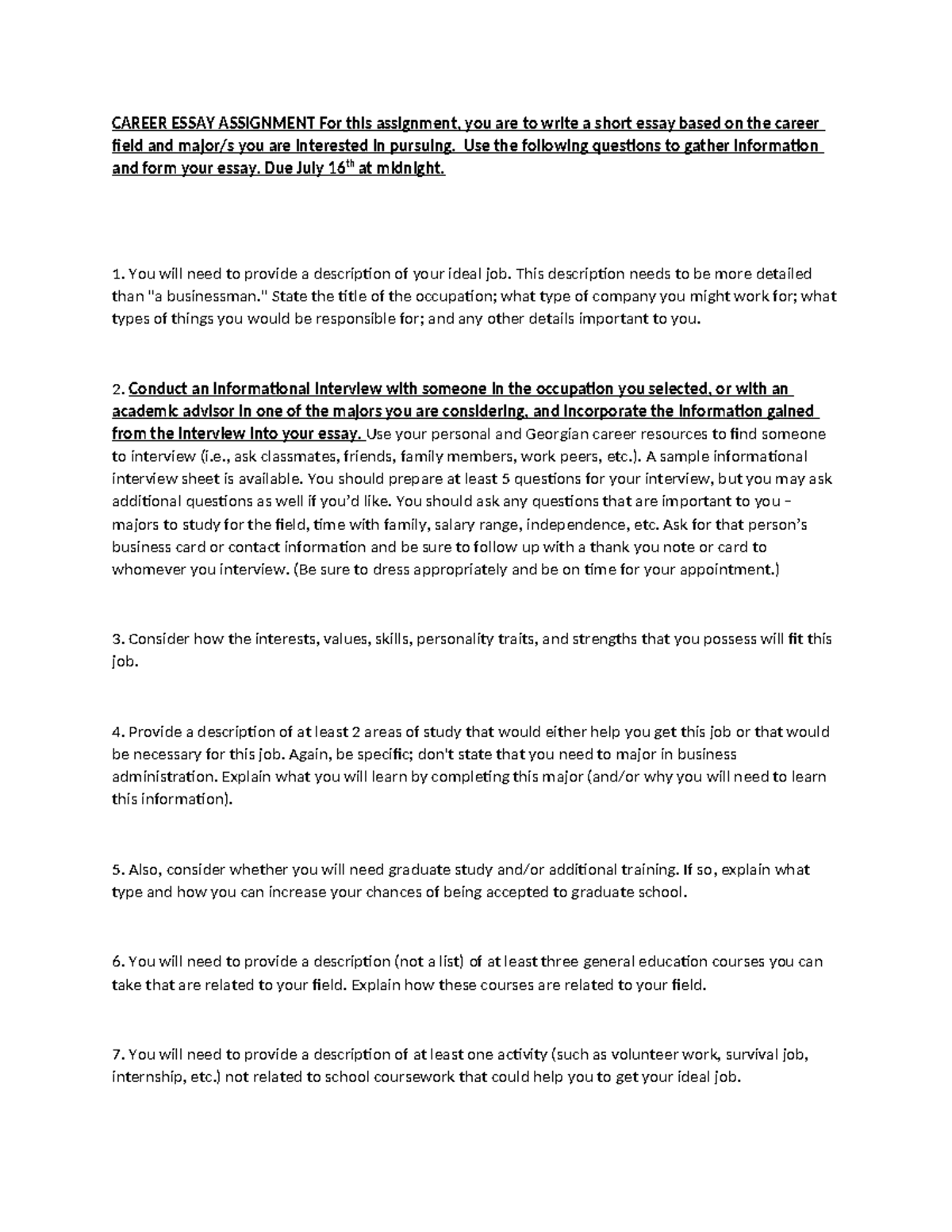 Career Essay Assignment (Summer 2025) - Your Ideal Job Path - Studocu