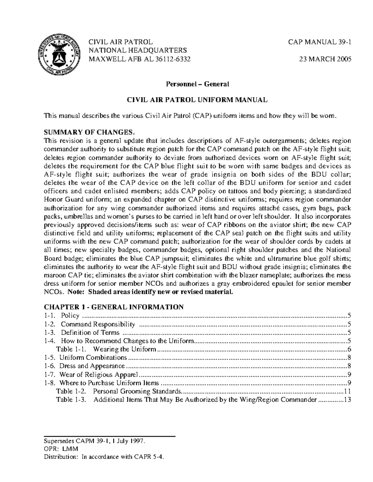 CAPM 39-1: Updated Guidelines for CAP Uniform Wear Standards - Studocu