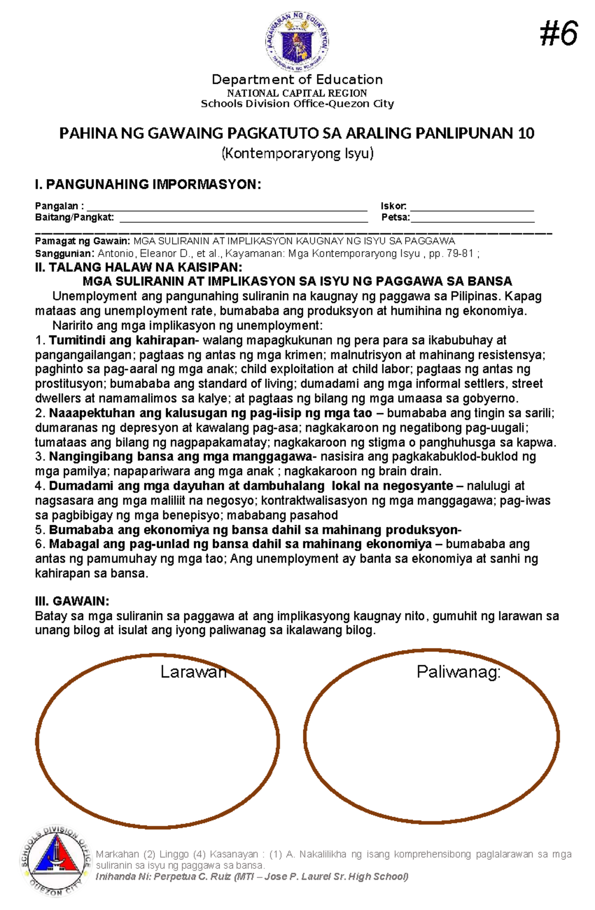 AP-10-Q2-W4a-LAS-2023-2024: Suliranin at Implikasyon ng Unemployment sa ...