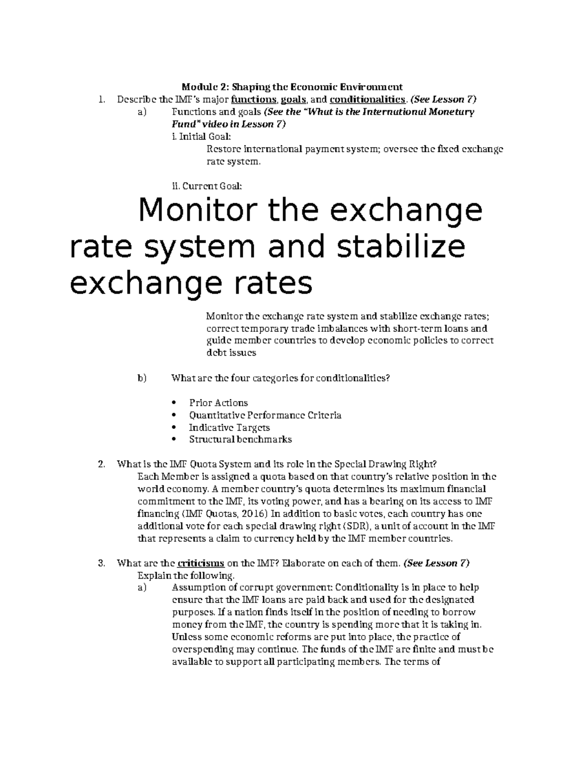 D080 Module 2 Study Guide: Economic Environment and IMF Analysis - Studocu