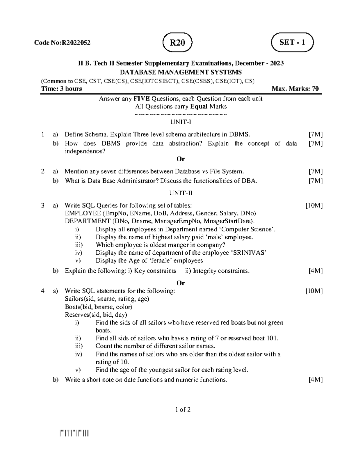 Database Management Systems DEC 2023 - |'''|'|'|''||'''|||| II B. Tech ...