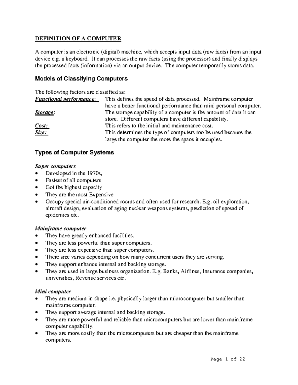 Computer Fundamentals: Definition, Types, and Applications of Computers - Studocu