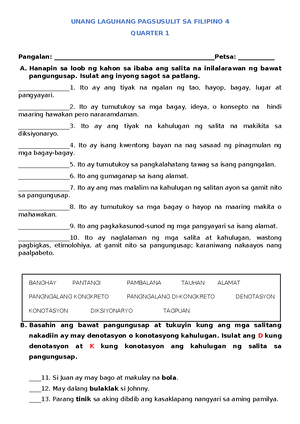 Unang Markahang Pagsusulit SA Filipino 4 - UNANG MARKAHANG PAGSUSULIT ...