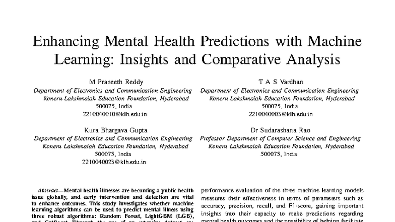 Enhancing Mental Health Predictions with ML: A Comparative Study (ECE ...