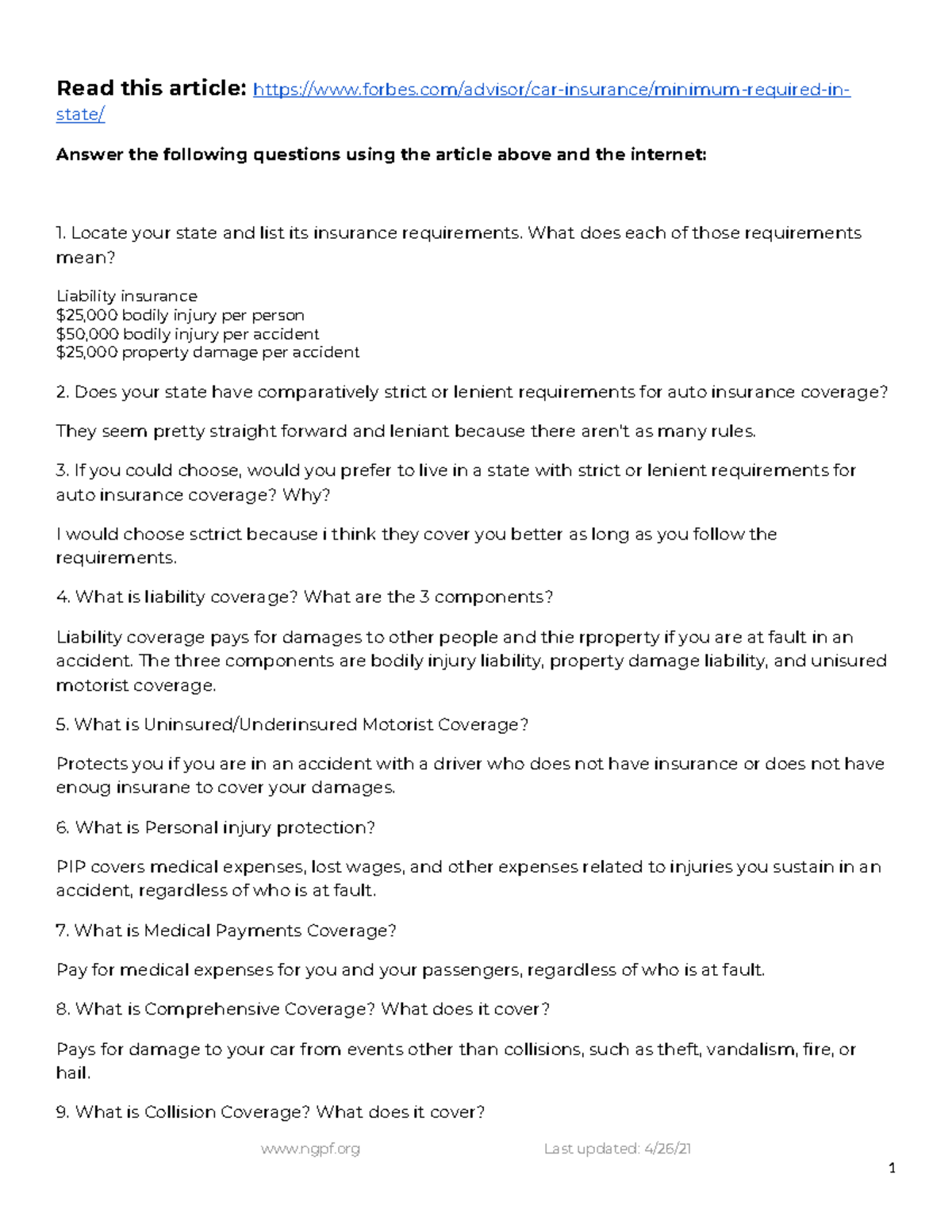 Copy of Car Insurance Comparison Shopping - Read this article: - Studocu
