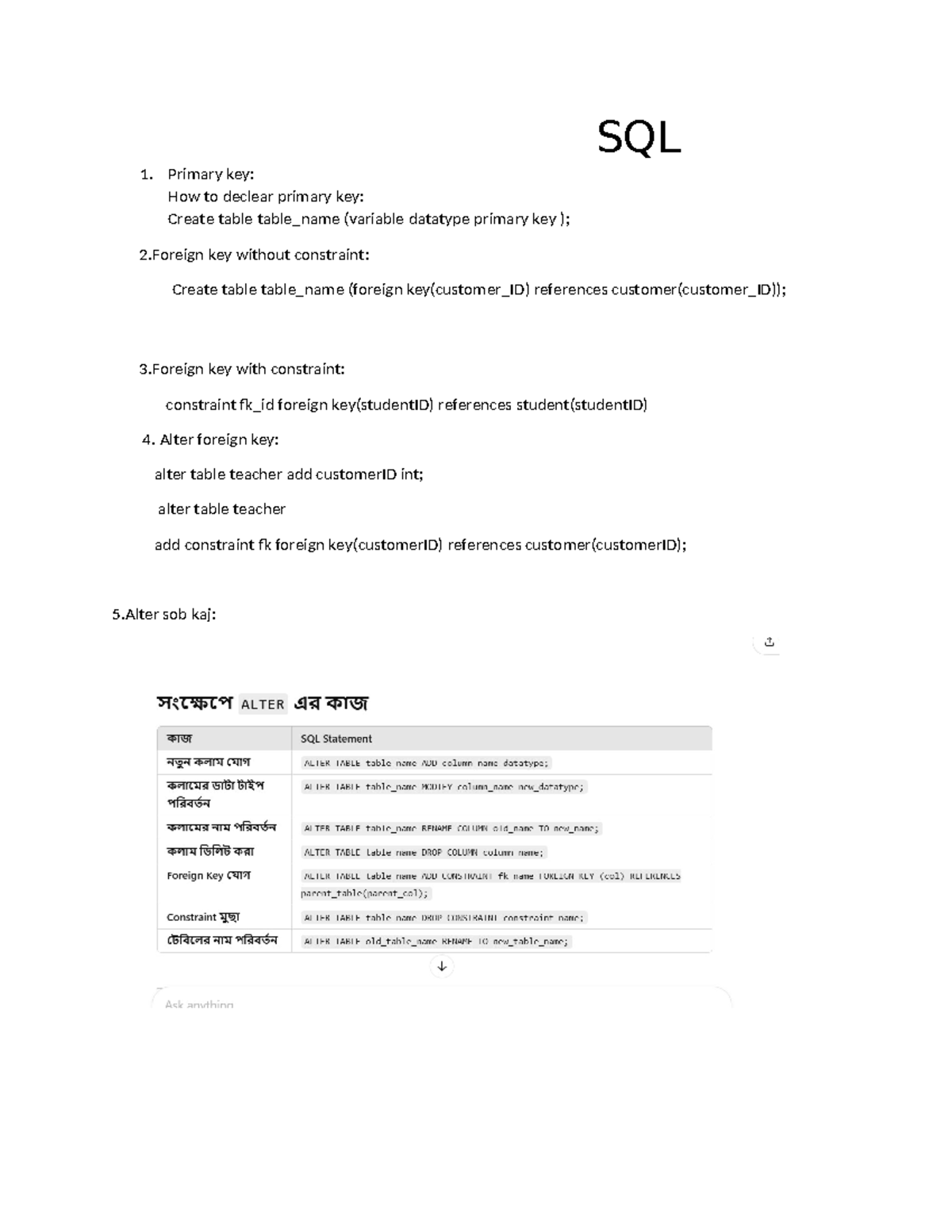 Sql - sql query - SQL Primary key: How to declear primary key: Create table table_name (variable ...