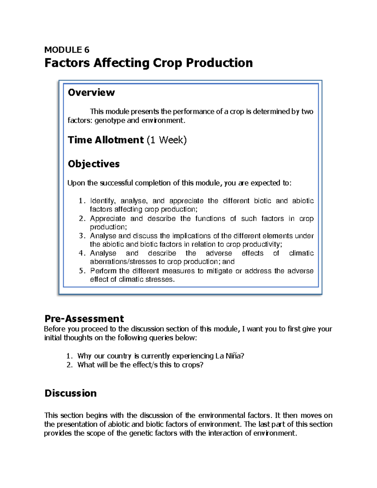 C Rpsci 1100 - Module 6: Factors Influencing Crop Production - Studocu