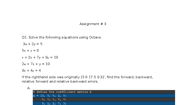 Assignment 3: Solving Equations & Error Analysis Using Octave - Studocu