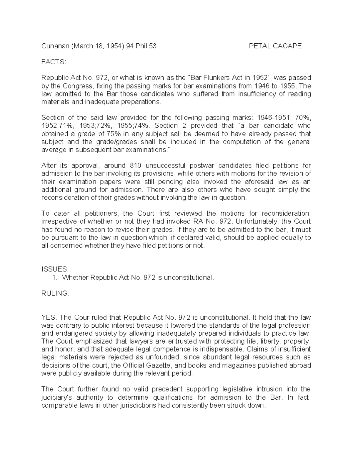 Case Digest: Cunanan (1954) 94 Phil 53 - Republic Act No. 972 Analysis ...