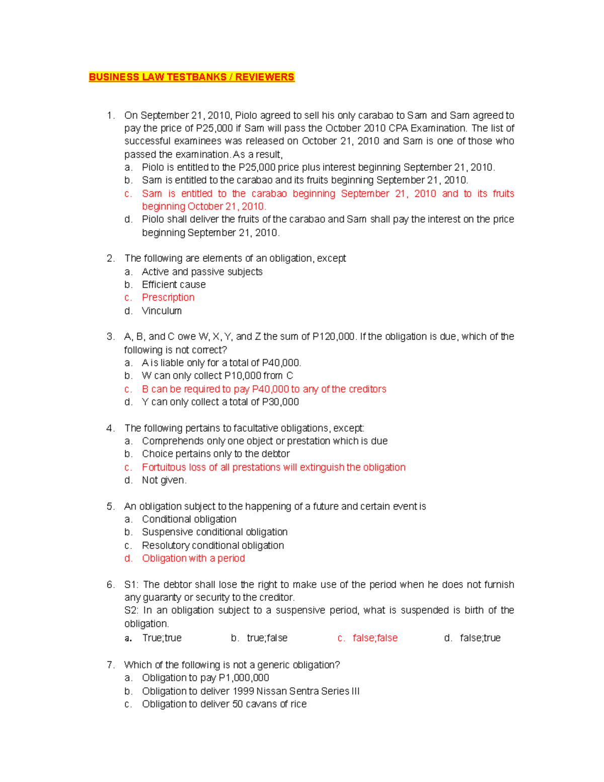 Business LAW Review Notes - Law on Obligations & Contracts Exam Prep ...