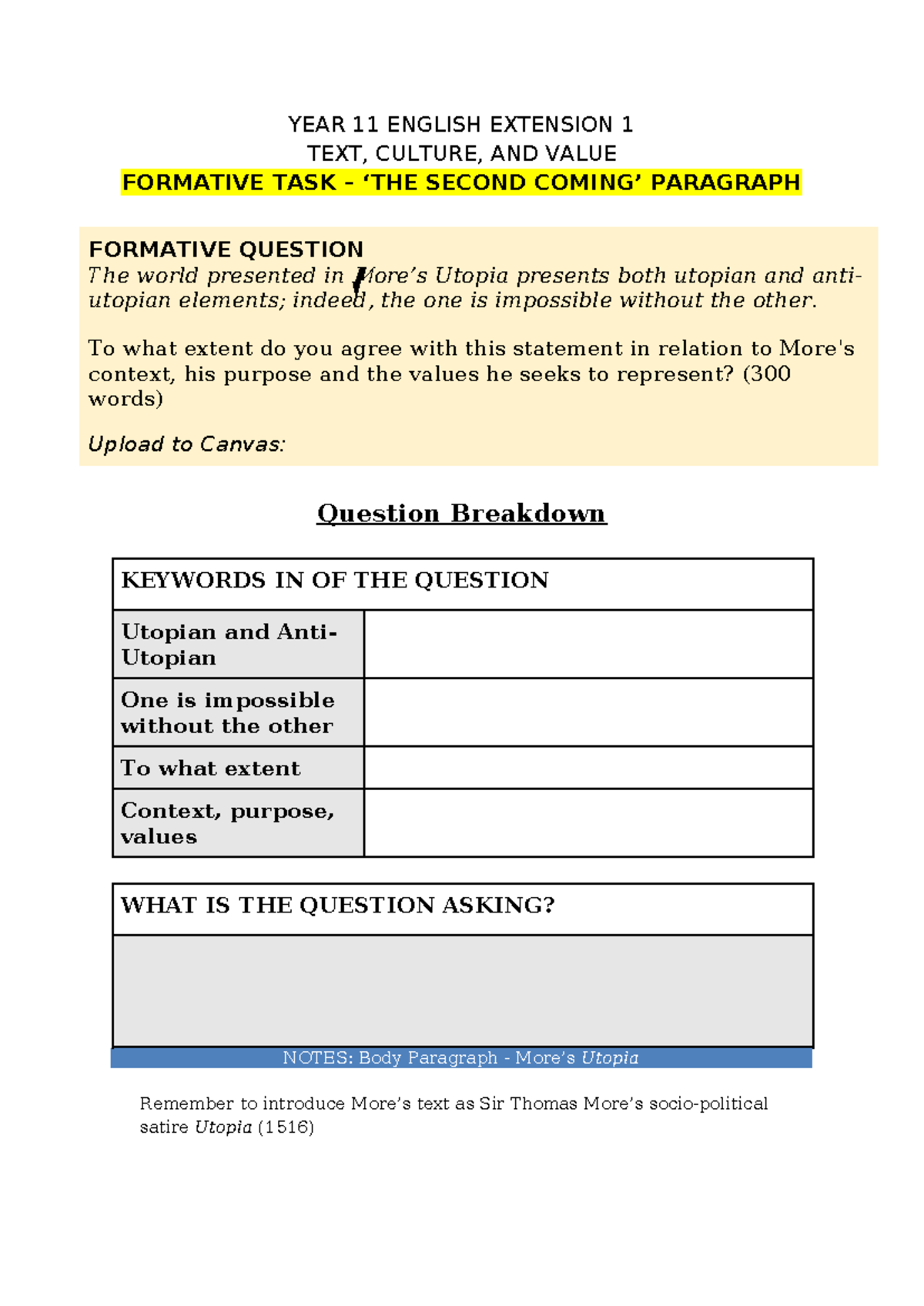 Formative Task - 'The Second Coming' Paragraph Analysis KAF 2024 - Studocu