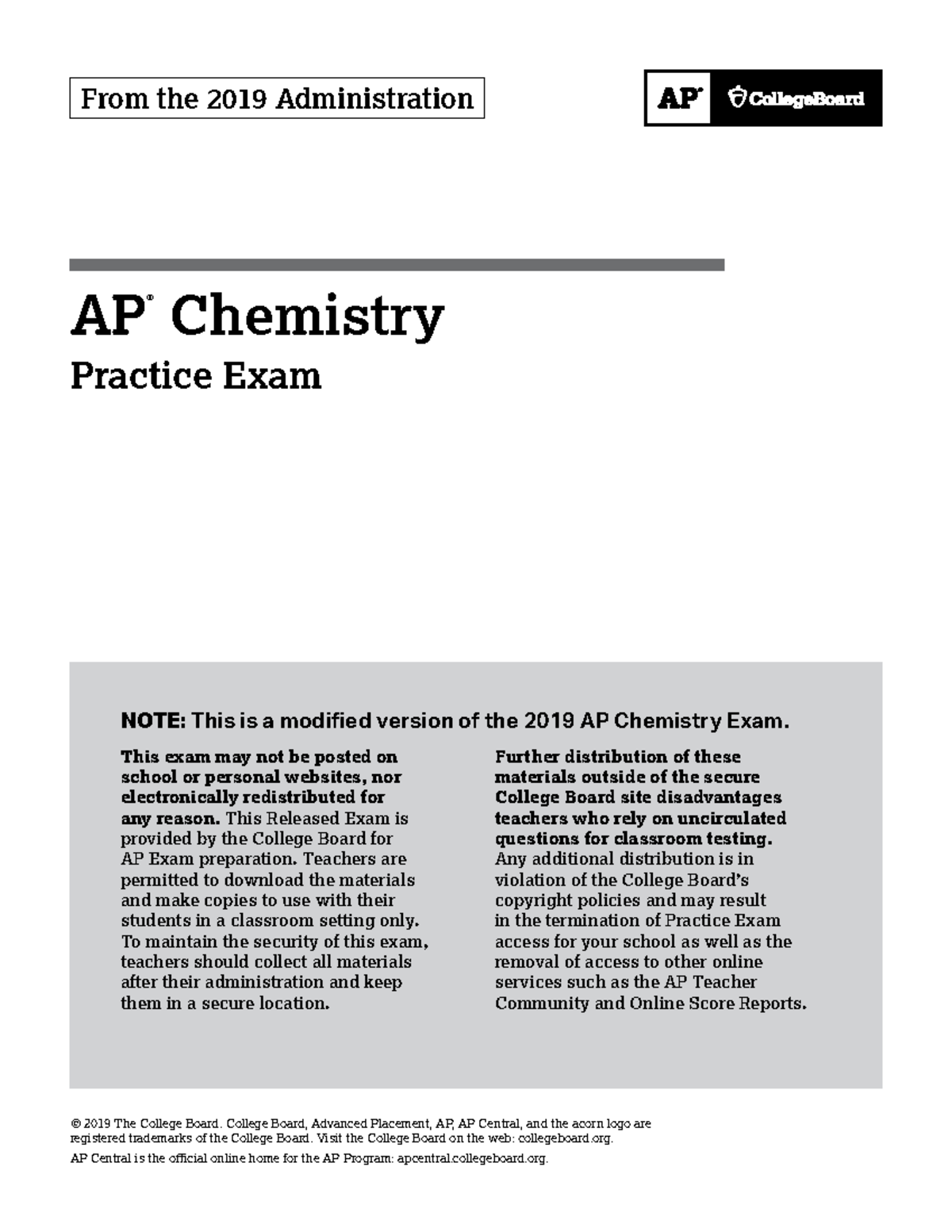 2019 AP Chemistry Practice Exam Instructions and Guidelines - Studocu