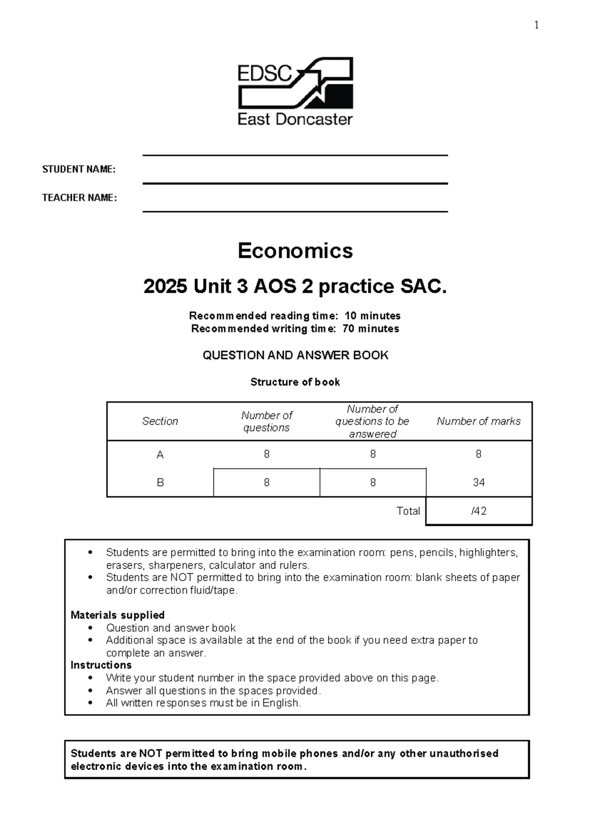 ECO 2025 Unit 3 AOS 2 Practice SAC: Question & Answer Guide - Studocu