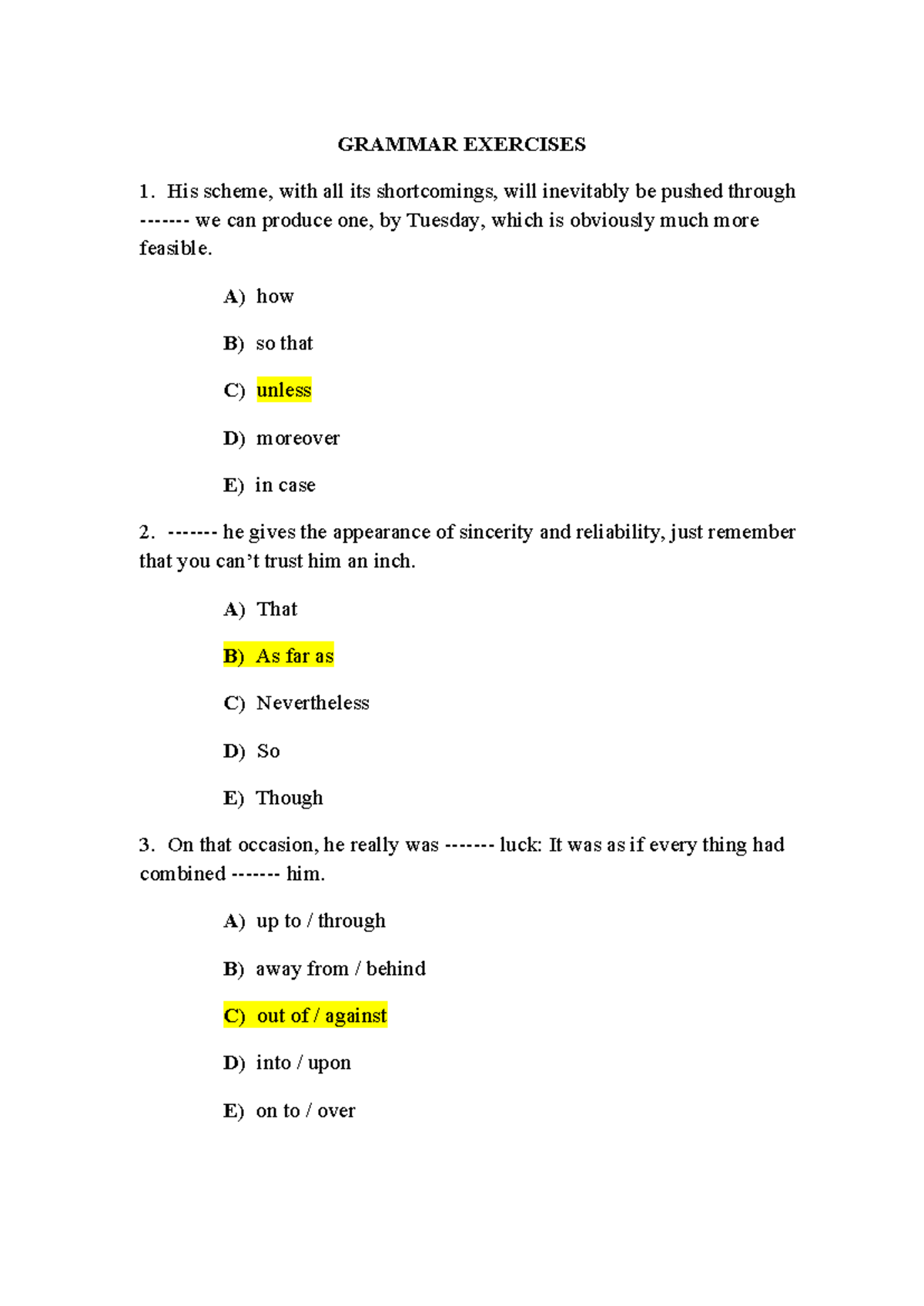 Grammar Exercises 1 - Course Code: Grammar 9 - Studocu