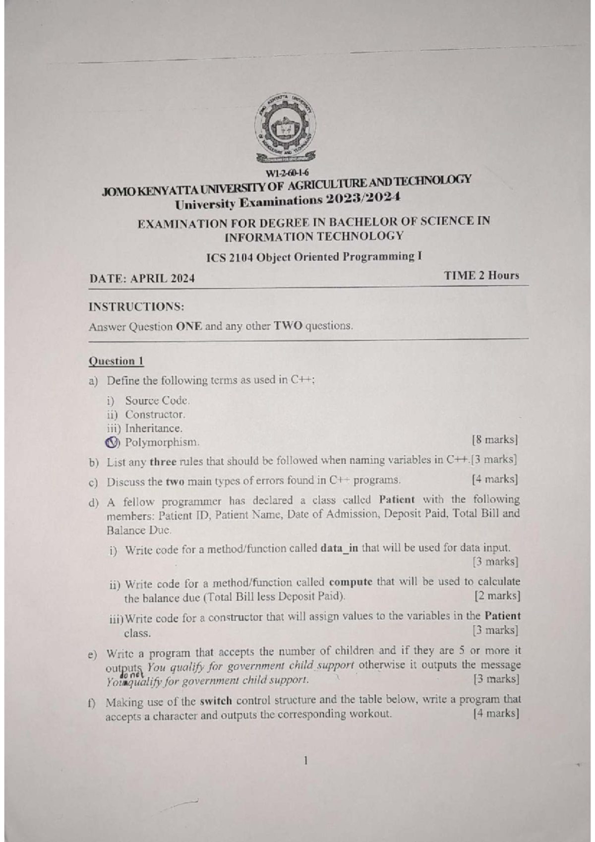 ICS 2104 Final Exam - Object Oriented Programming I Review - Studocu