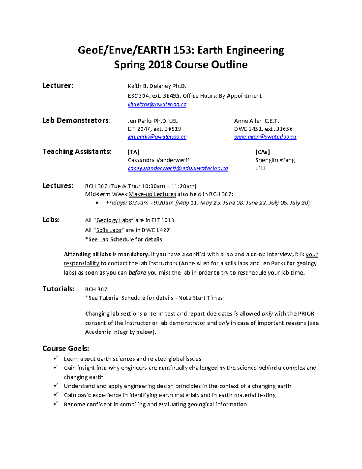 GeoE/Enve/EARTH 153: Spring 2018 Course Syllabus & Schedule - Studocu