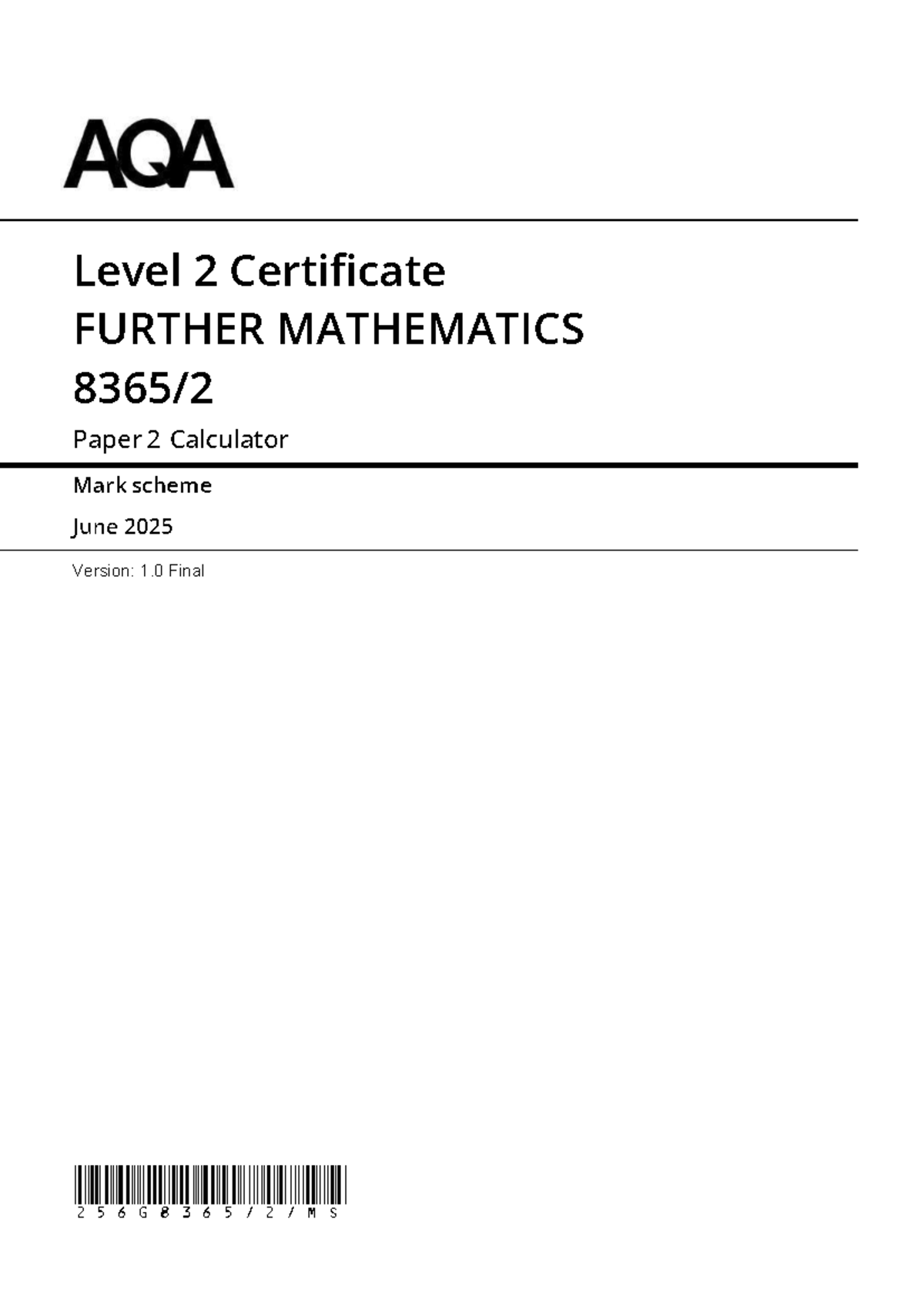 Level 2 Certificate Further Mathematics Paper 2 Mark Scheme June 2025 ...