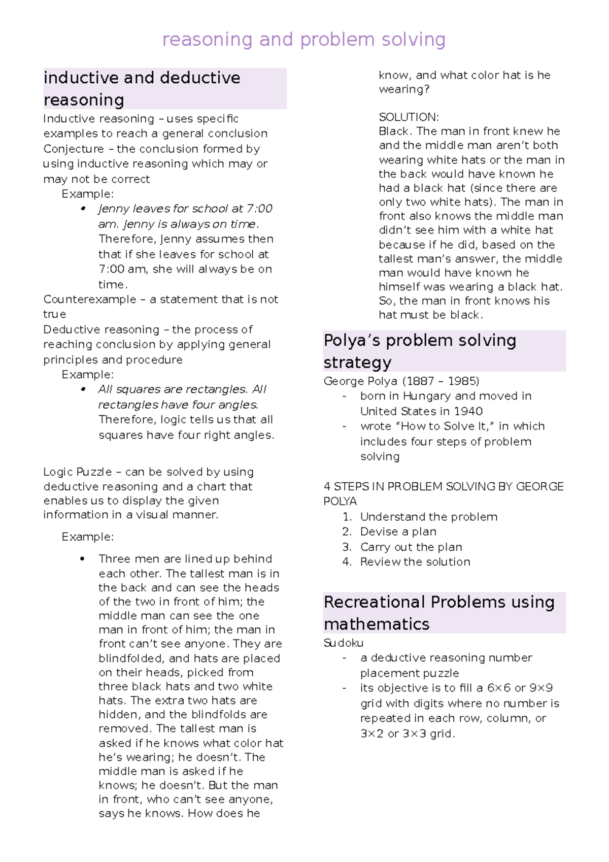 Chapter 3 - Reasoning and Problem Solving - reasoning and problem solving inductive and ...