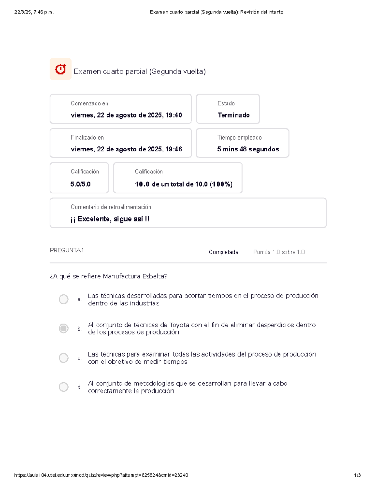 Examen 4° Parcial (Segunda Vuelta): Revisión del Intento - Studocu