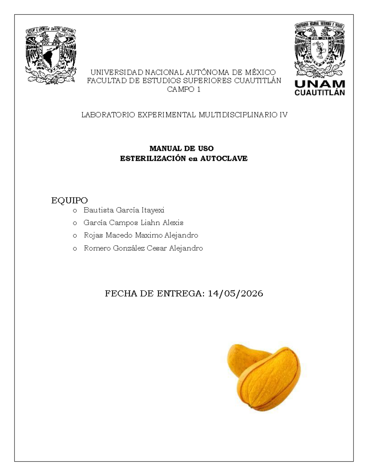 Manual de Uso de Autoclave para Esterilización - FES Cuautitlán - Studocu