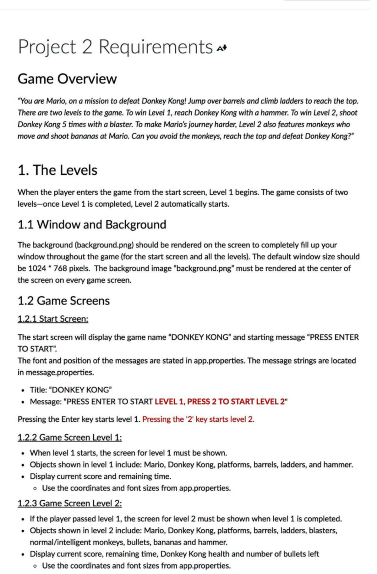 Project 2B: Game Overview and Requirements for Mario vs. Donkey Kong ...