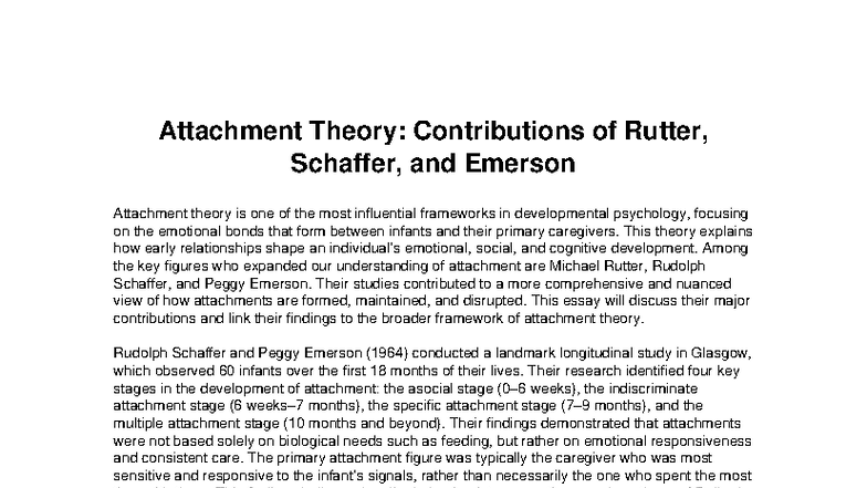 Attachment Theory Rutter Schaffer Emerson - Attachment Theory ...