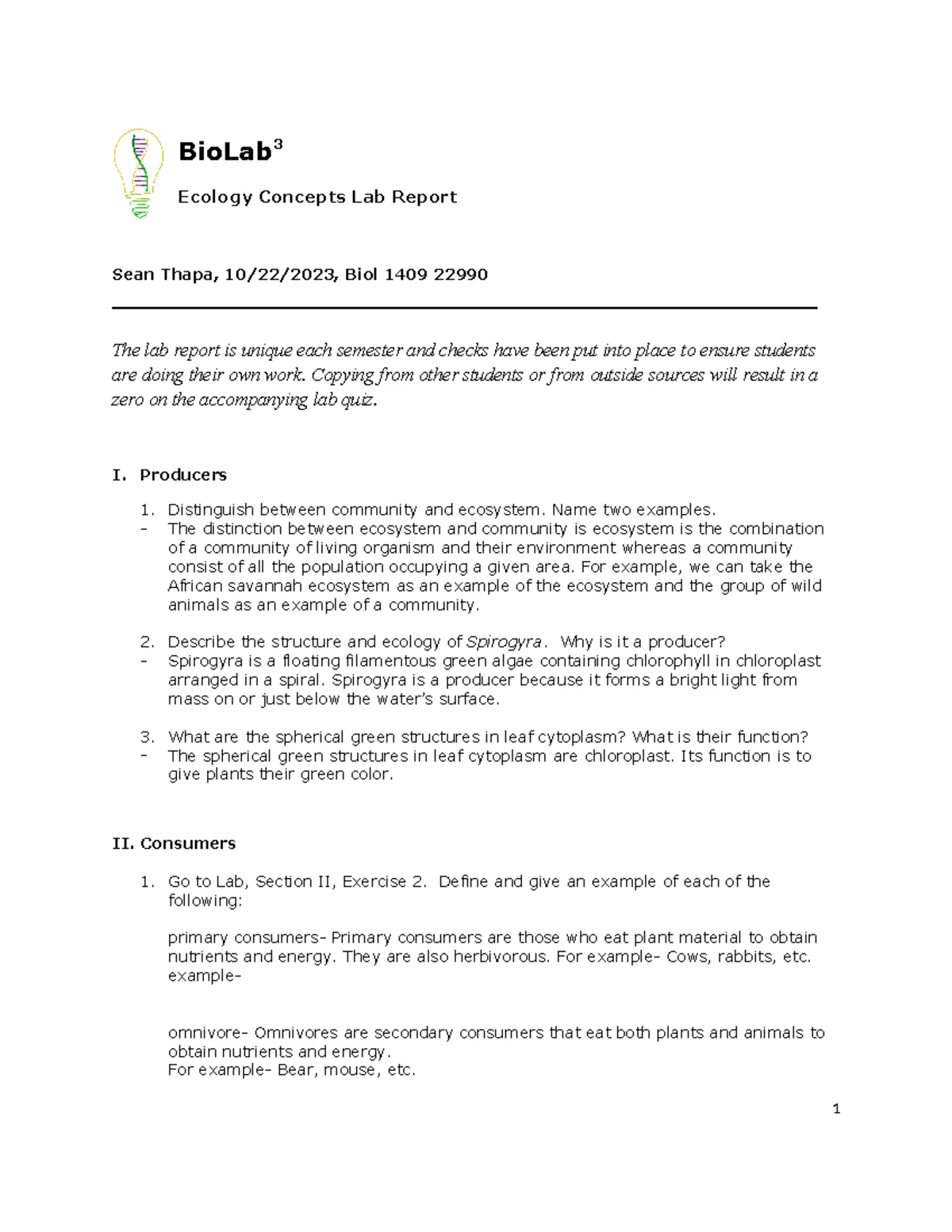 Urogenital System Lab Report - Biol 1409 Assignment 22789 - Studocu
