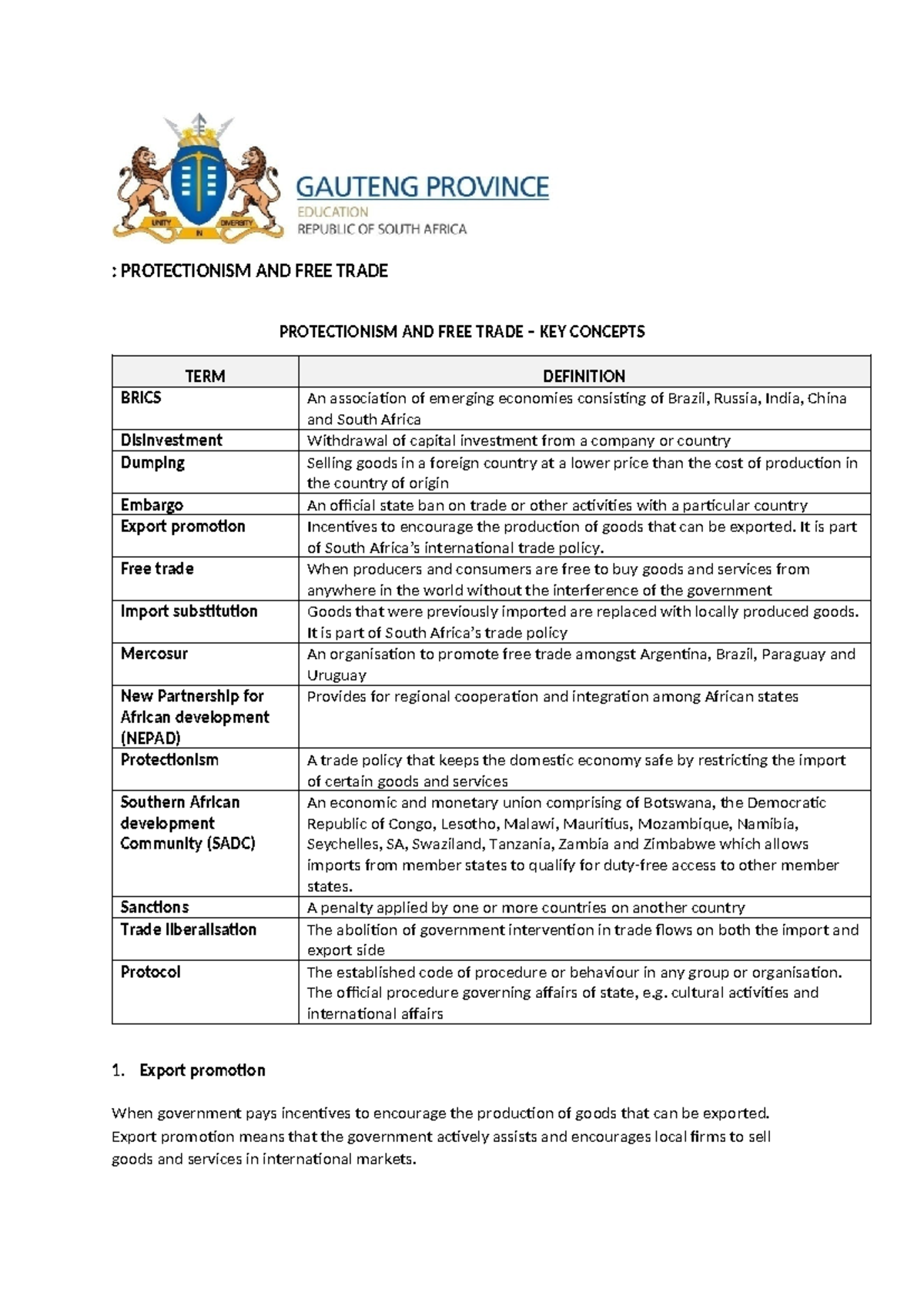 Protectionism and Free Trade: Key Concepts and Impacts (TM 1 Week 10 ...