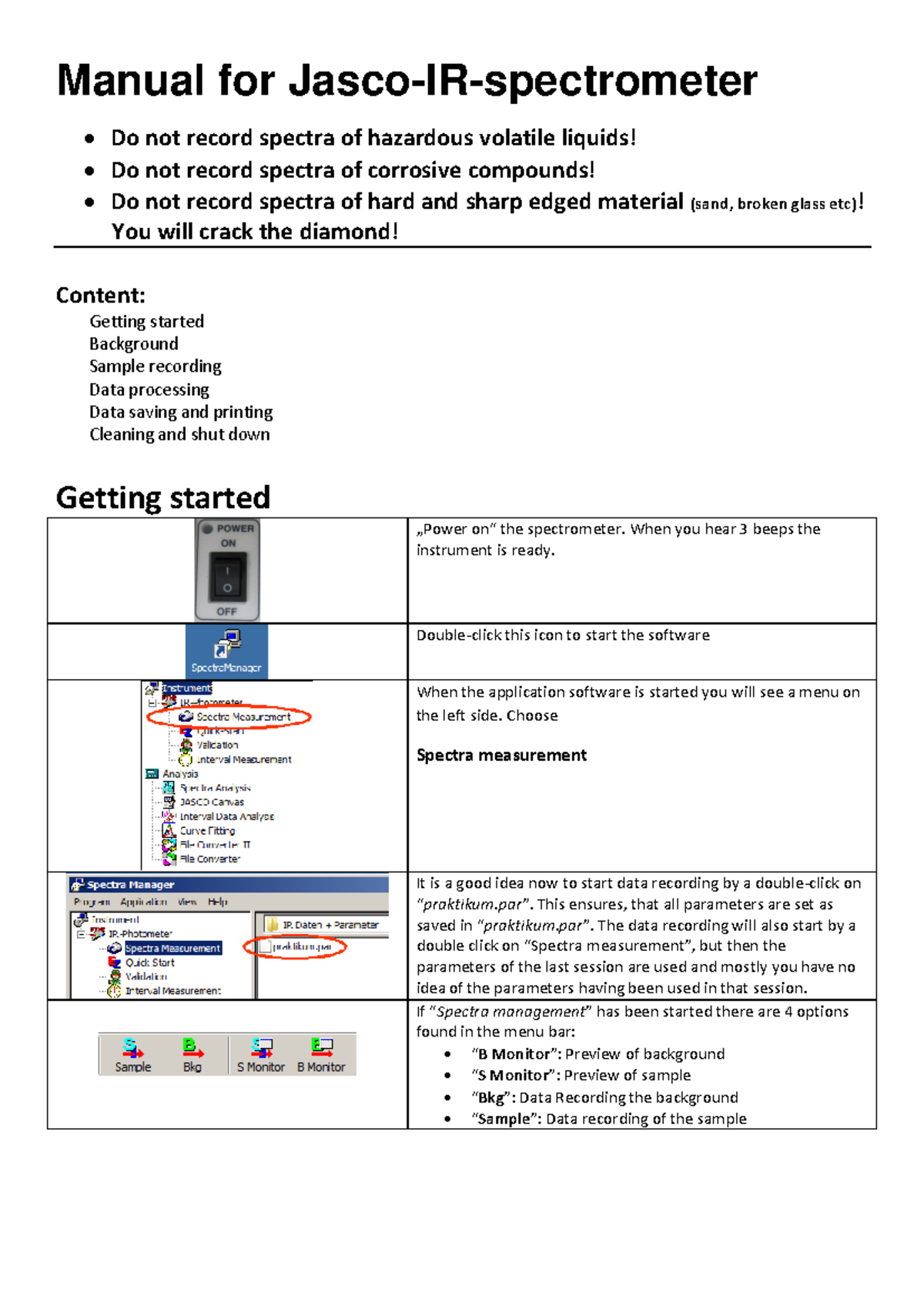 Manual - Espectrofotómetro, Jasco FT IR 4600 - Manual for Jasco-IR-spectrometer Do not record ...