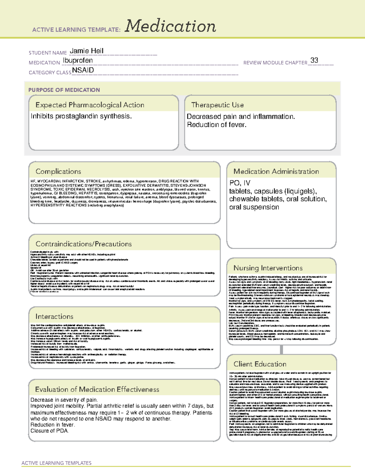 Ibuprofen (NSAID) - Medication Card & Active Learning Template - Studocu