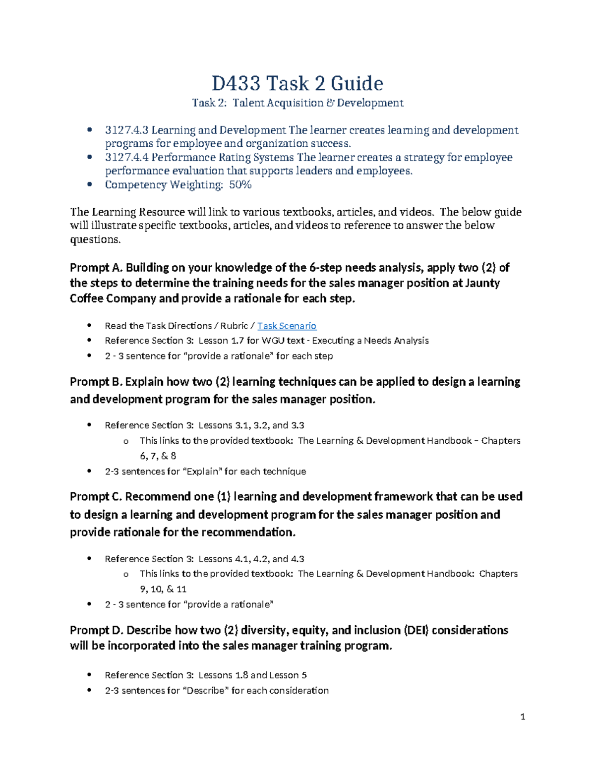 D433 Task 2 Guide: Talent Acquisition & Development Strategies - Studocu