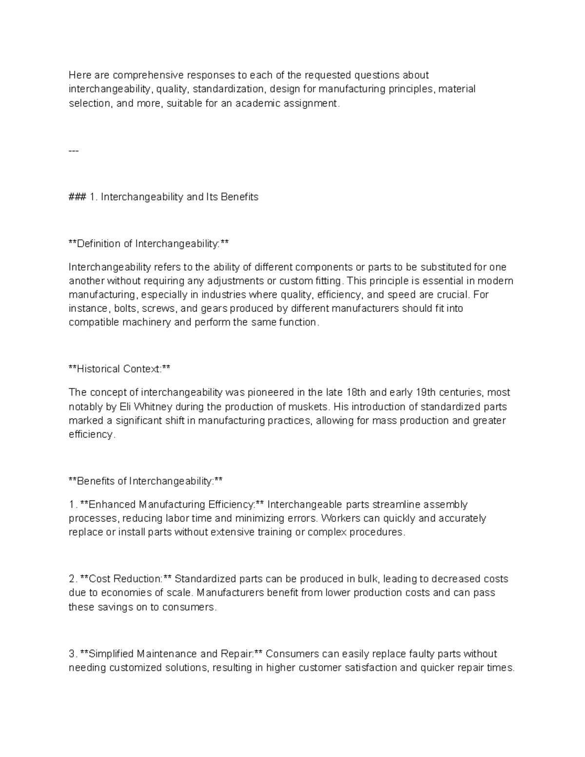 Interchangeability, Quality, and DFM Principles: A Comprehensive ...