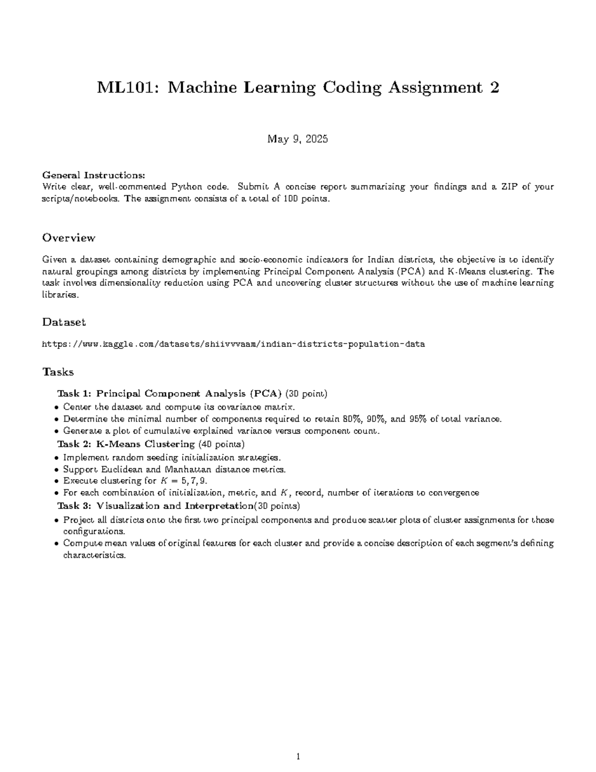 ML101: Machine Learning Assignment 2 - PCA & Clustering Analysis - Studocu