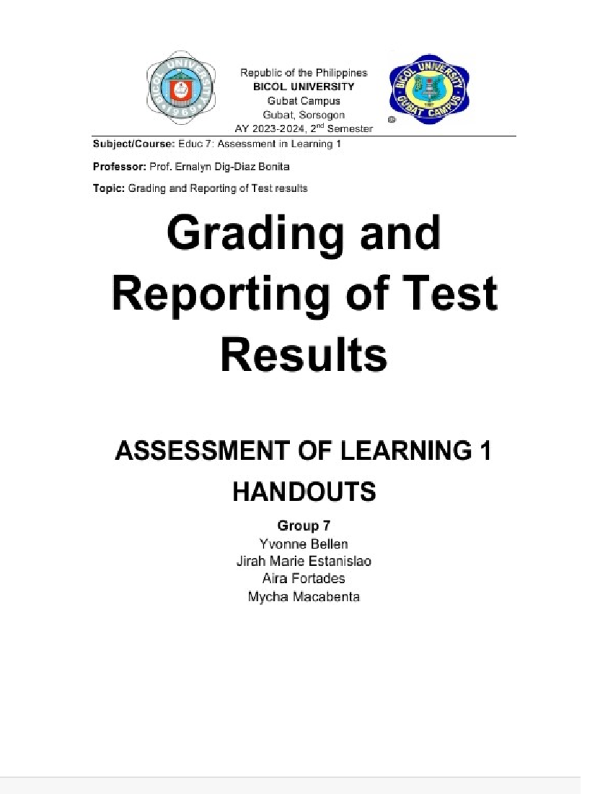AIL1 Chapter 7 Lesson 9: Grading and Reporting Test Results Notes - Studocu