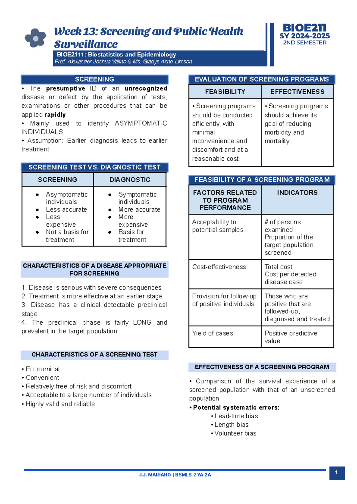 Week 13: Screening & Public Health Surveillance - HH BIOE211 2nd Sem ...