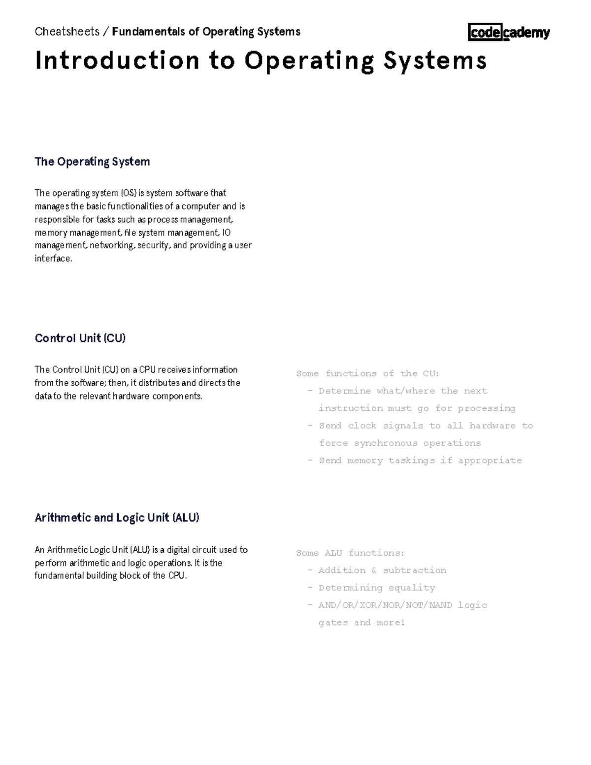 Cheatsheets for Fundamentals of Operating Systems (OS) Overview - Studocu