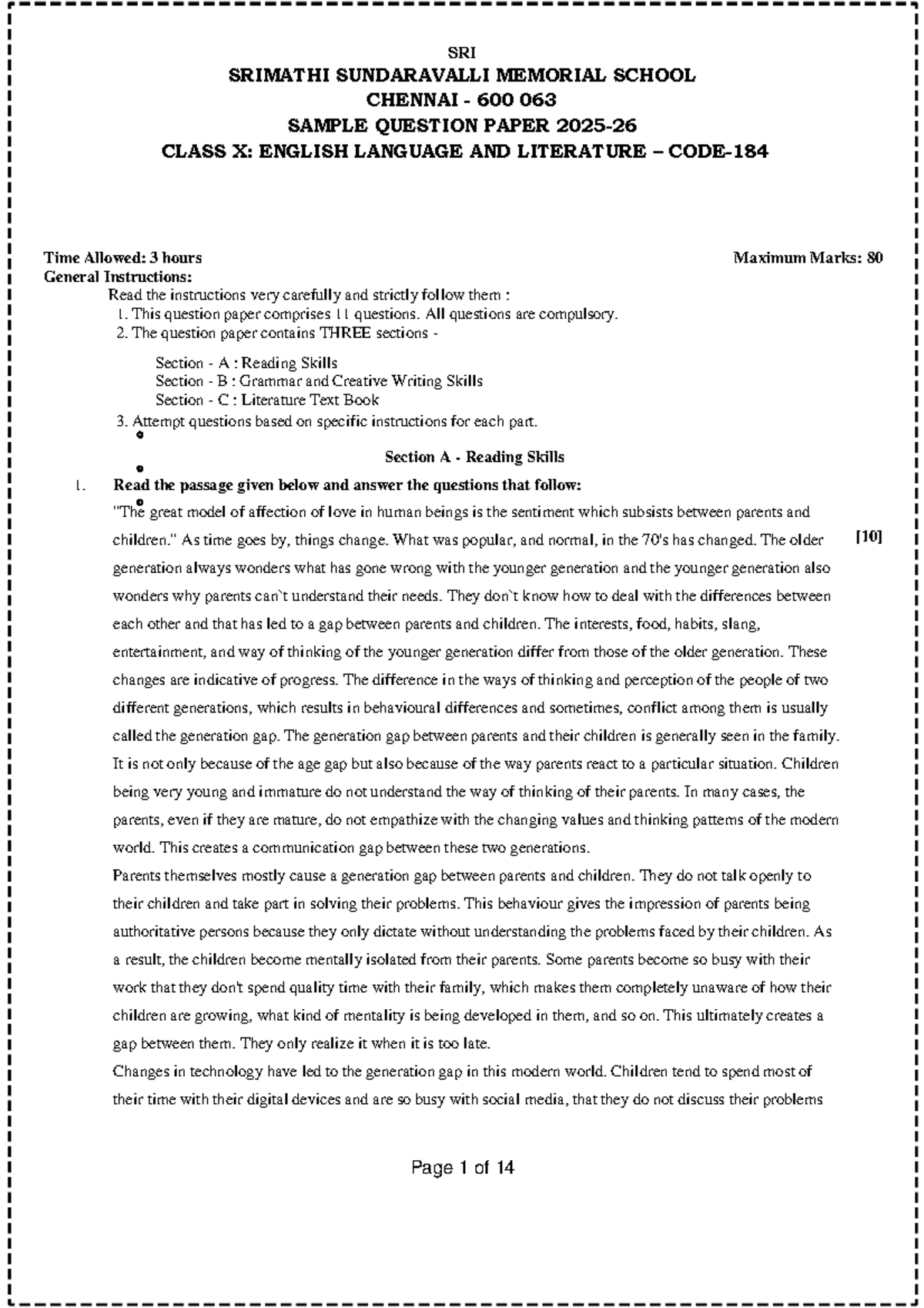 X Class X - English Language & Literature Sample QP and Solutions - Studocu