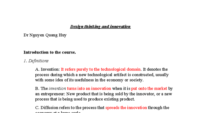 Design Thinking and Innovation (Course Code: DT101) - Introduction and ...
