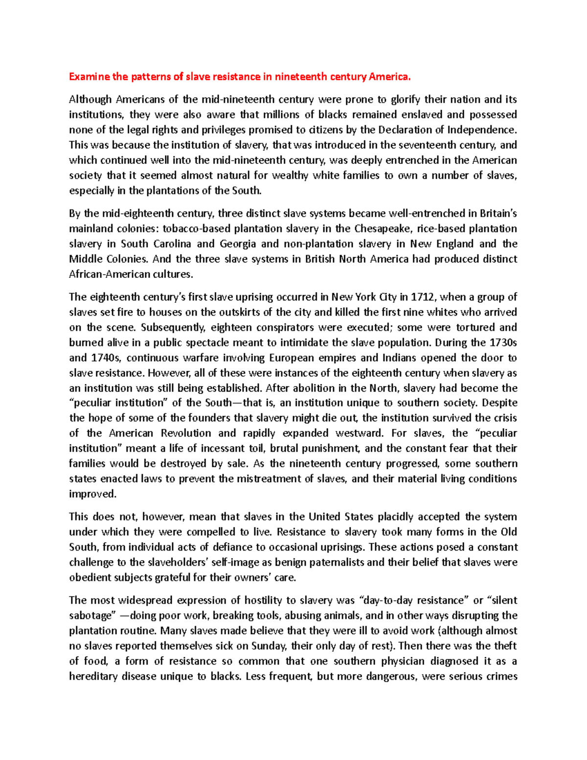 Nineteenth-Century Slave Resistance Patterns: A Historical Analysis ...