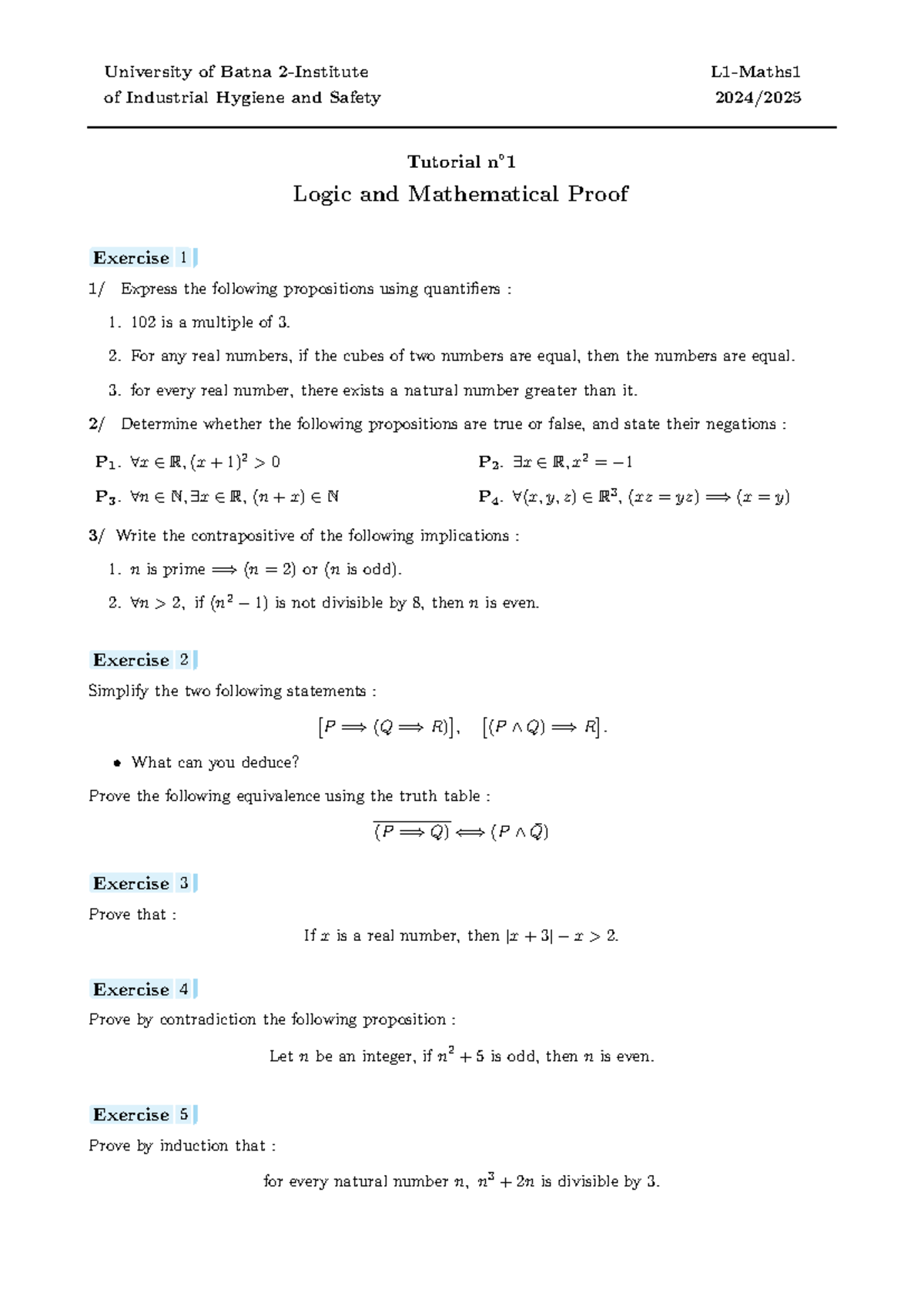 T01-2025 - Logic & Math Proofs: Quantifiers & Propositions Exercises - Studocu