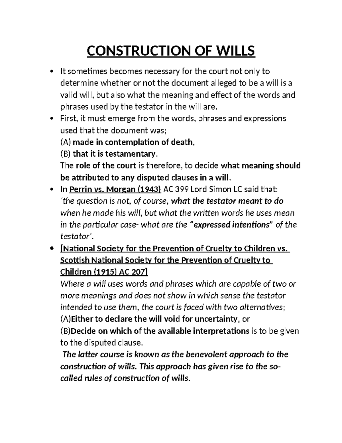 Construction of Wills - Class 2 Notes - Studocu