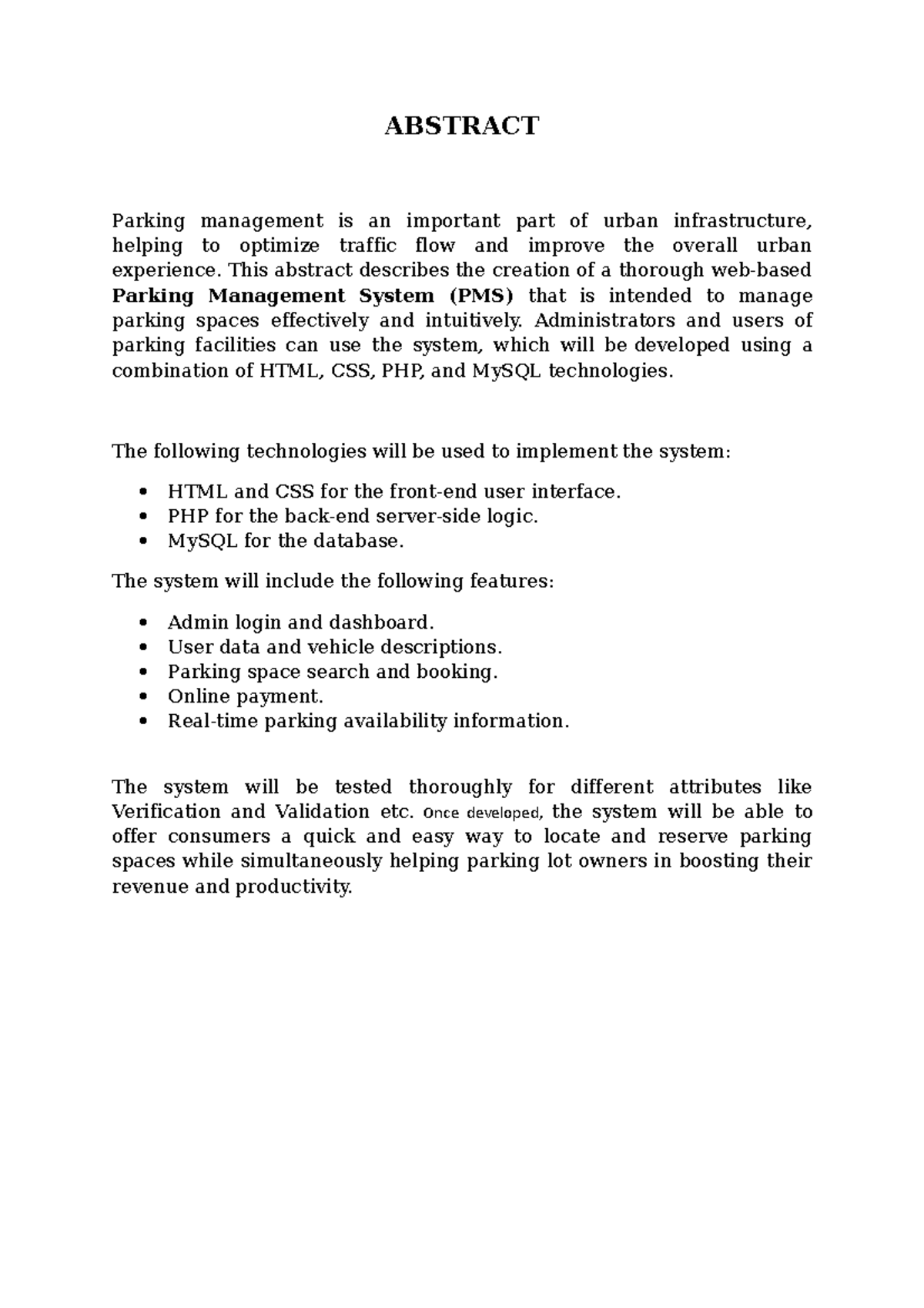 Abstract - ABSTRACT Parking management is an important part of urban ...