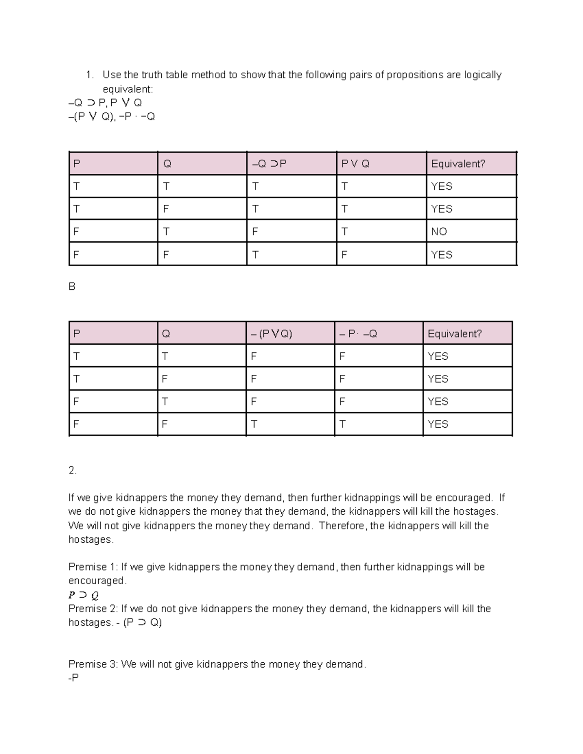 Exercise 7: Truth Table Practice for Logical Equivalence - Studocu