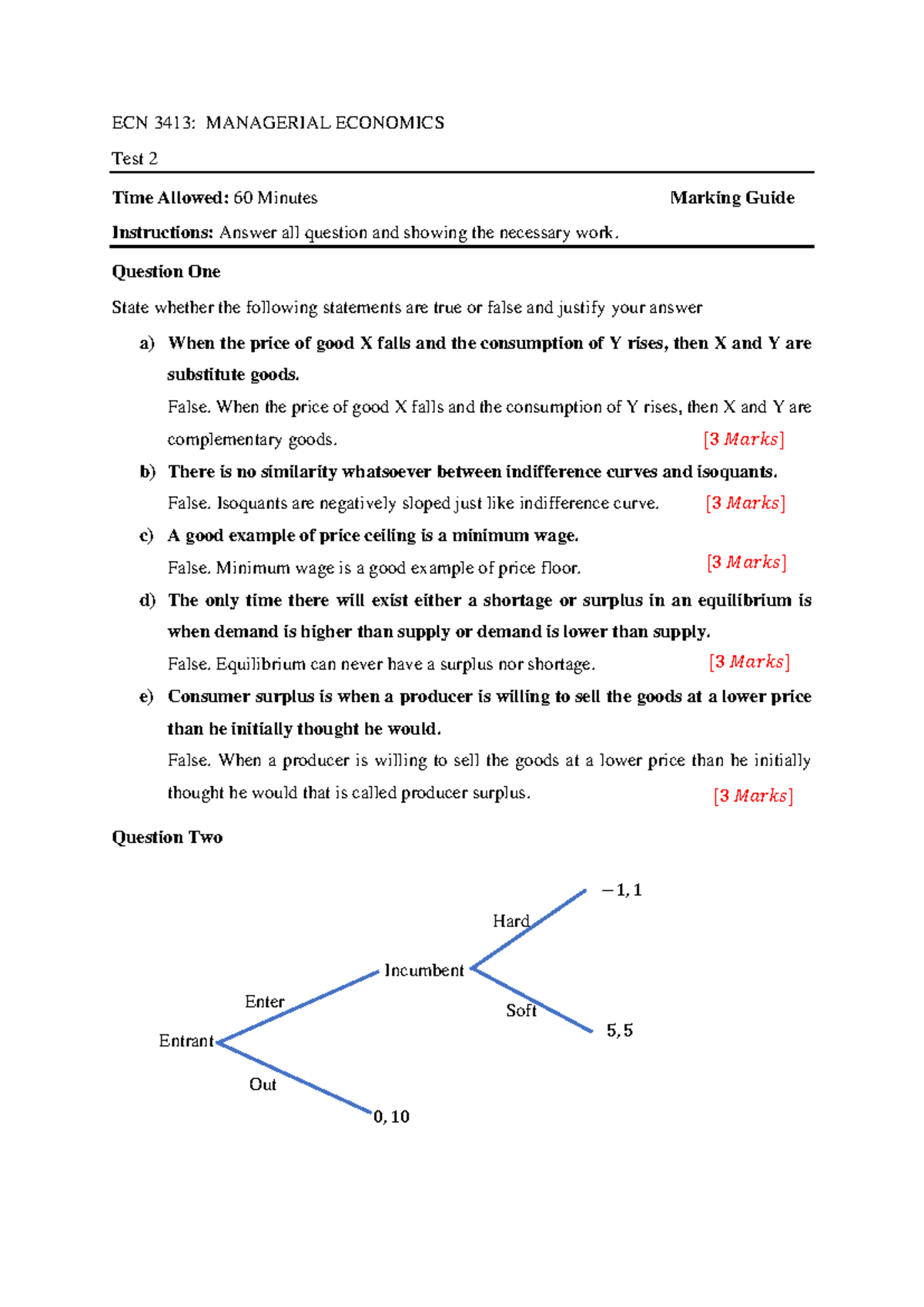 SOB 3412 Test 2 - tutorial test - ECN 3 413 : MANAGERIAL ECONOMICS Test ...