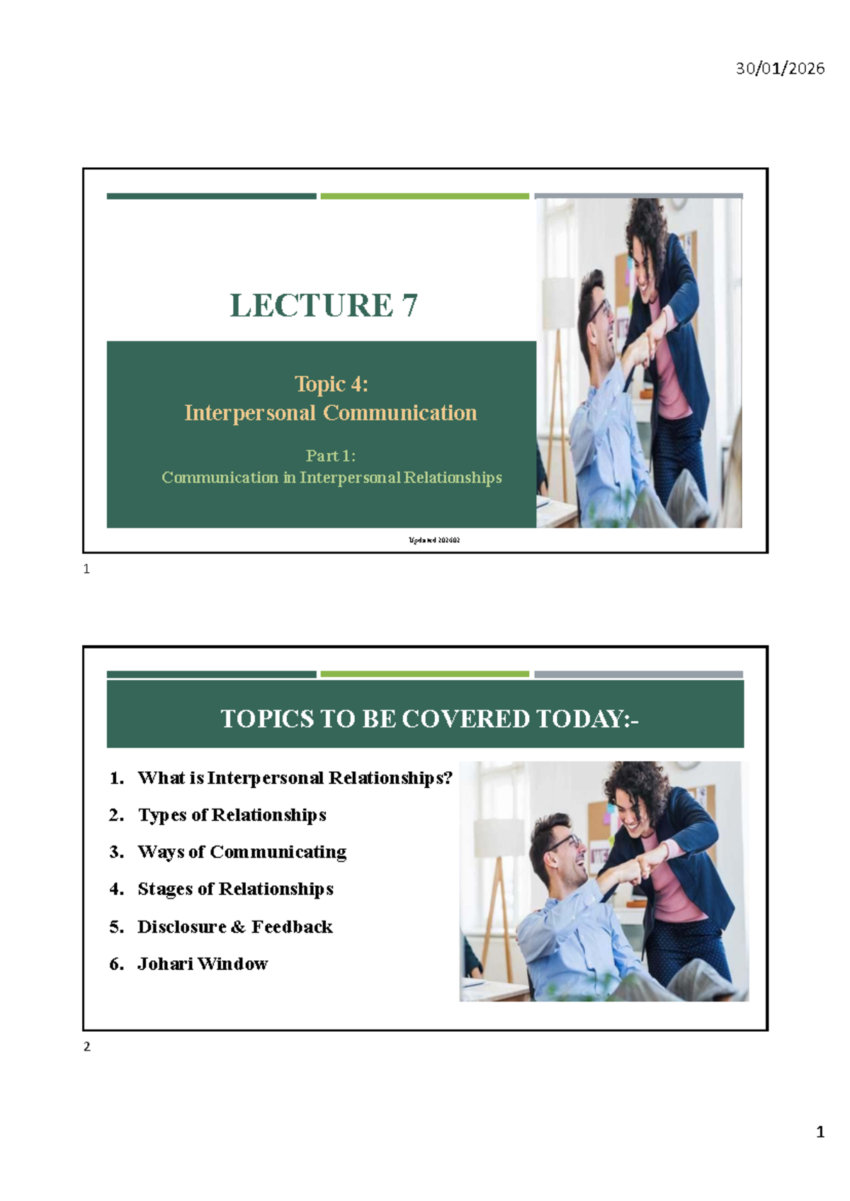 LECTURE 7: Interpersonal Communication in Relationships (Part 1) - Studocu